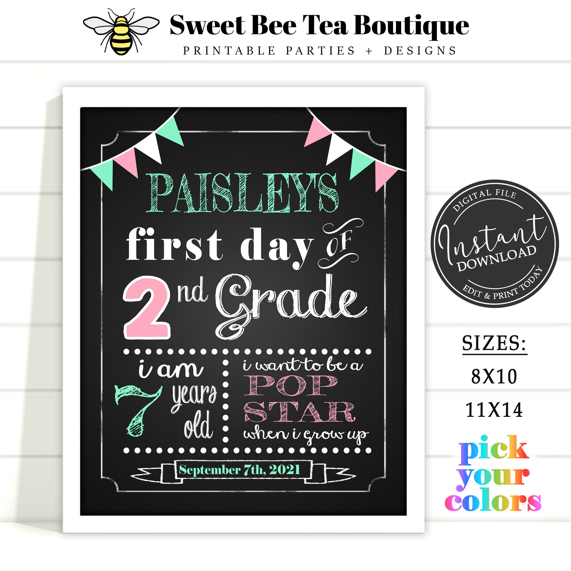 First Day of School Printable Sign Poster Boys Girls Back to School ...