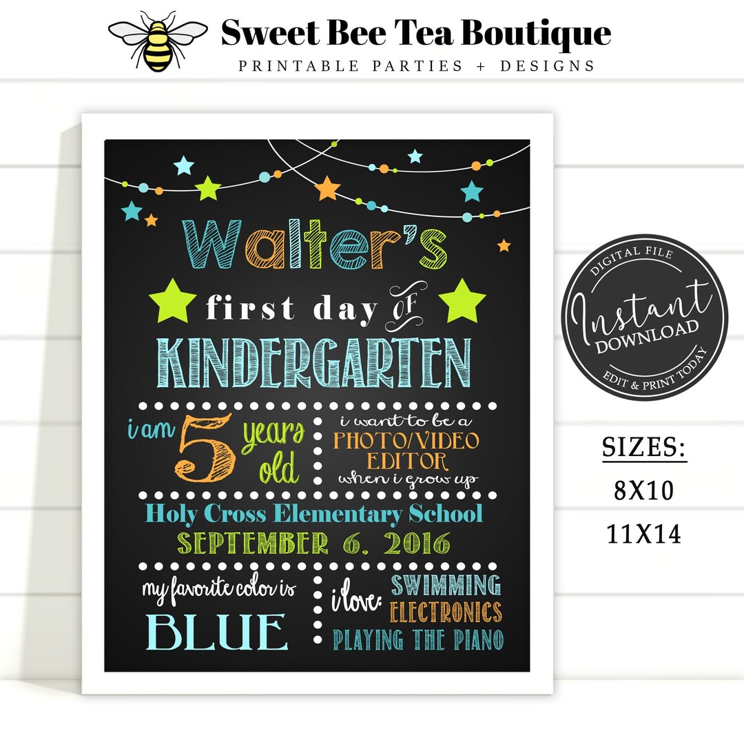 First Day of School Printable Sign Poster Boys Girls Back to School ...