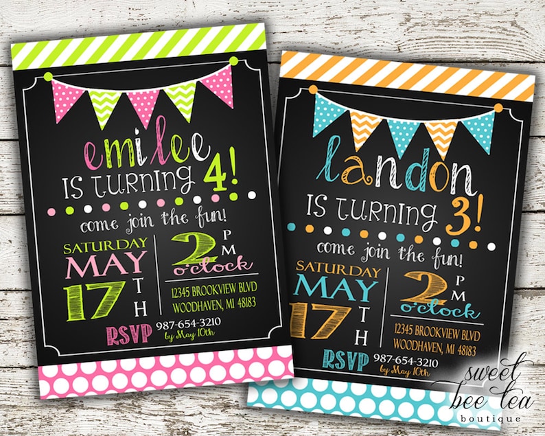 Boy or Girl Birthday Invitation - Any Age - Printable Invite - Chevron ...