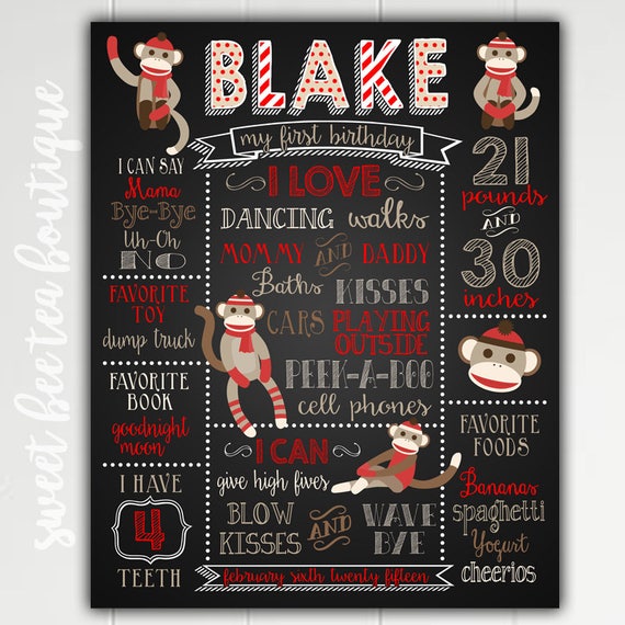 Sock Monkey 1st Birthday Invitations