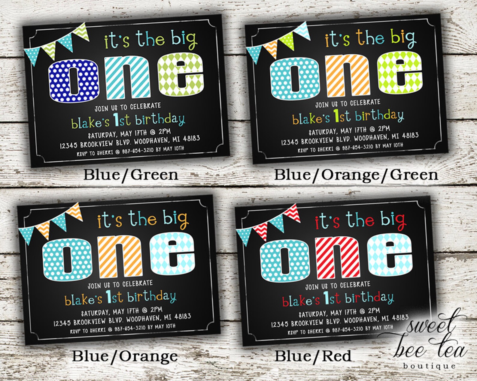 Baby Boys Birthday Invitation Invite Blue Green Red - Printable Party ...