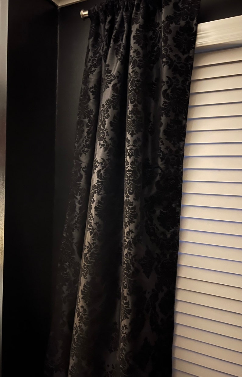 Custom Set of 2 Drapes Curtains Black Velvet Flocked Taffeta Lined - Etsy