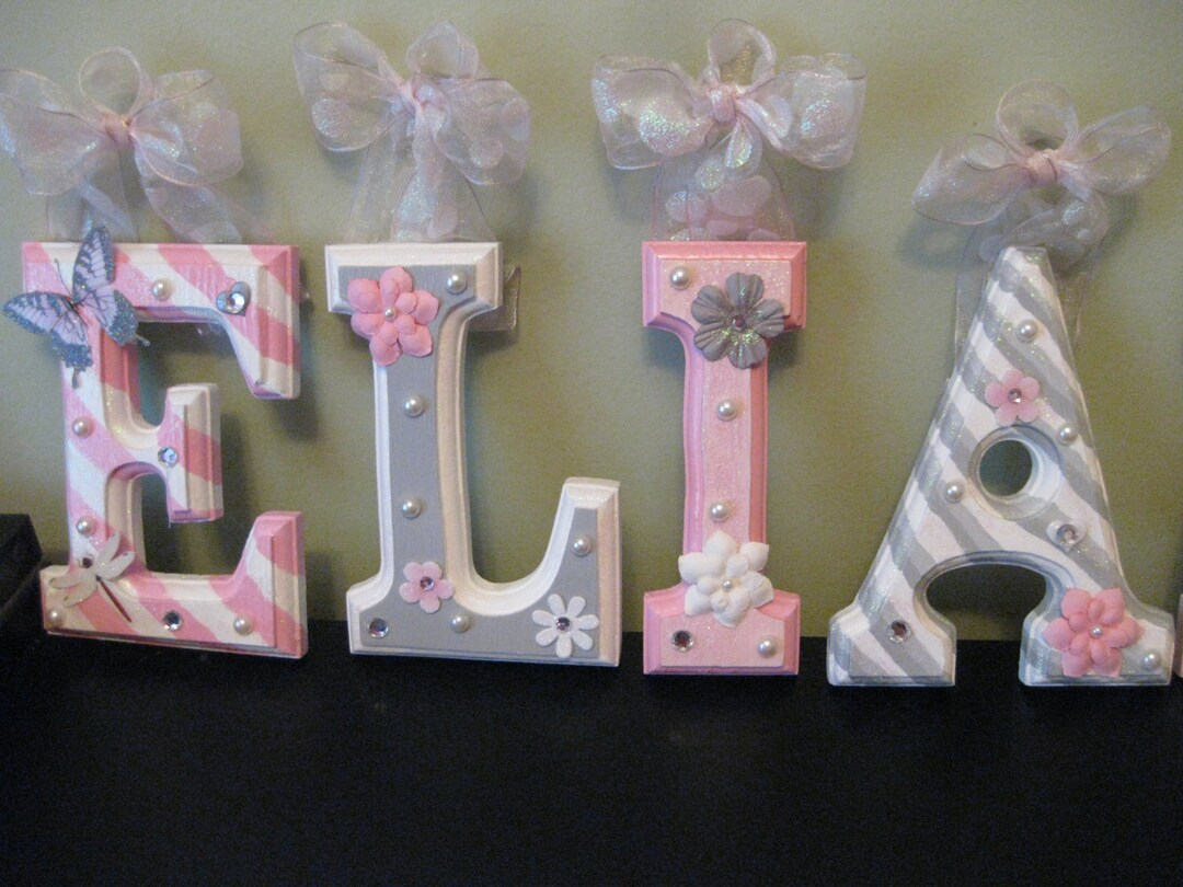 Custom - 'ELIANA' 6" Grey and Pink Nursery Theme Letters - 13.25 PER ...