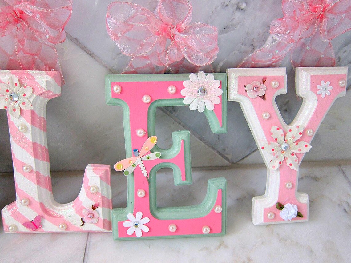 Custom Wooden Name Letters – Pink & Mint Nursery Decor - Etsy