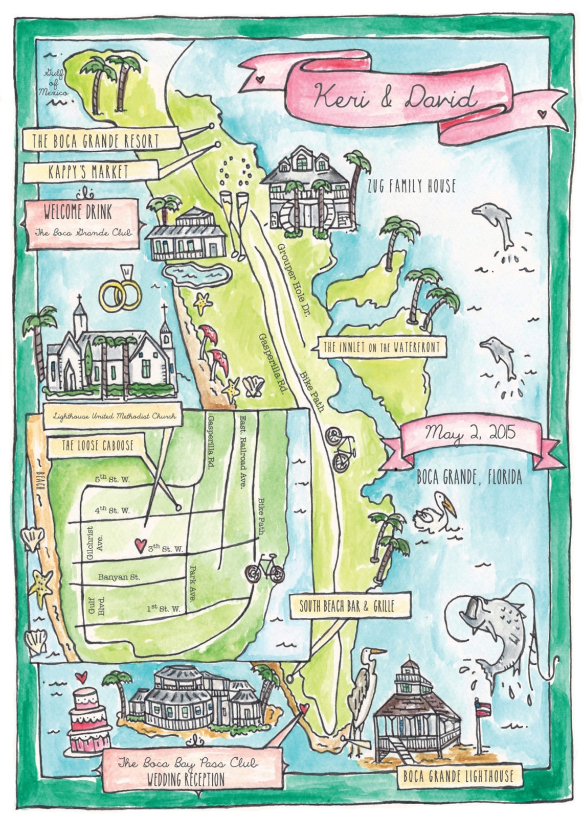 Large Hand Drawn Wedding Map: Watercolors - Etsy