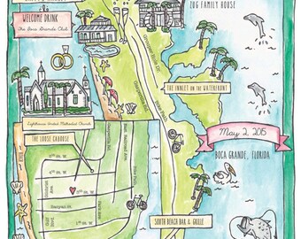 Medium Hand Drawn Wedding Map: Watercolors - Etsy