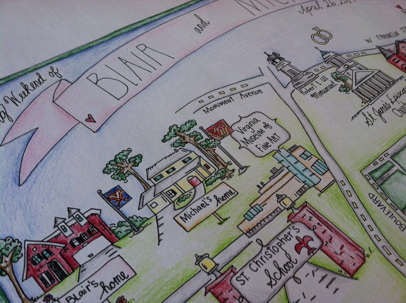 Large Hand Drawn Wedding Map: Colored Pencil - Etsy