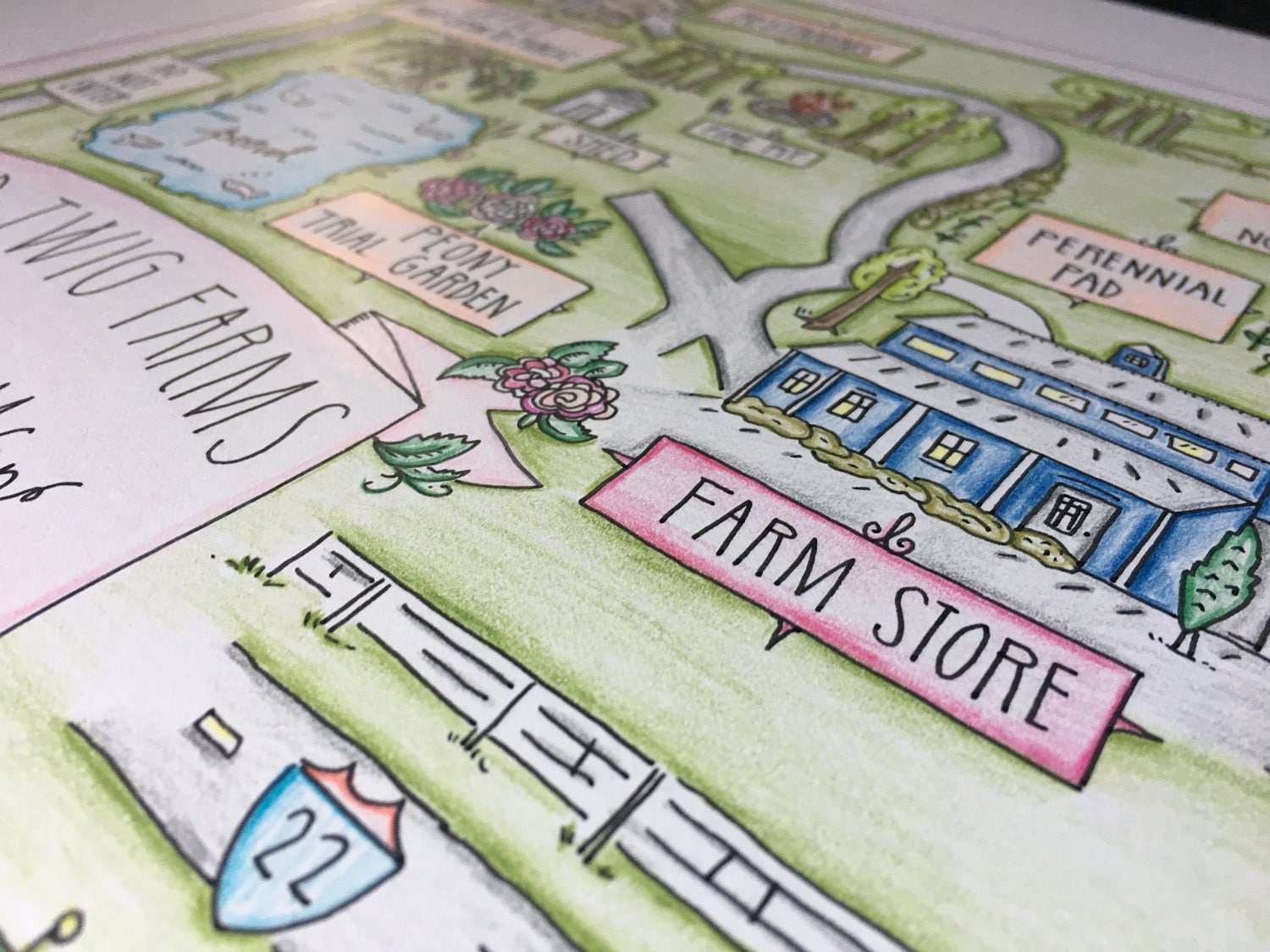 Large Hand Drawn Farm & Business Map: Colored Pencil - Etsy