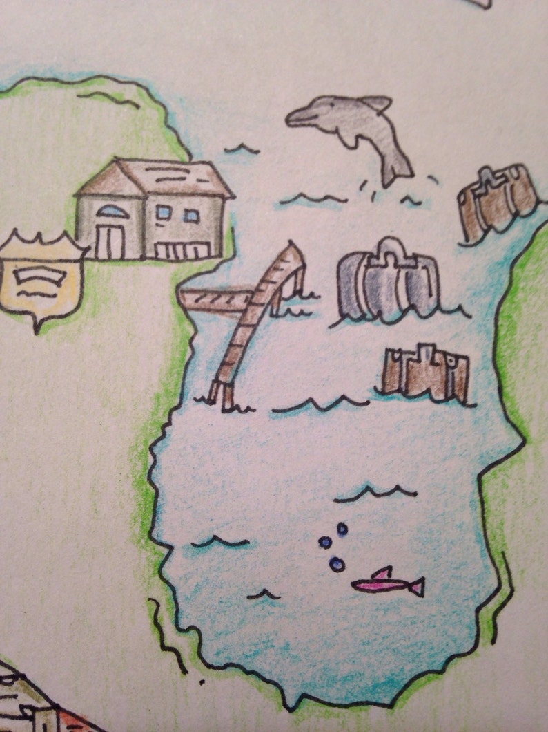 Large Hand Drawn Map With Computerized Text - Etsy