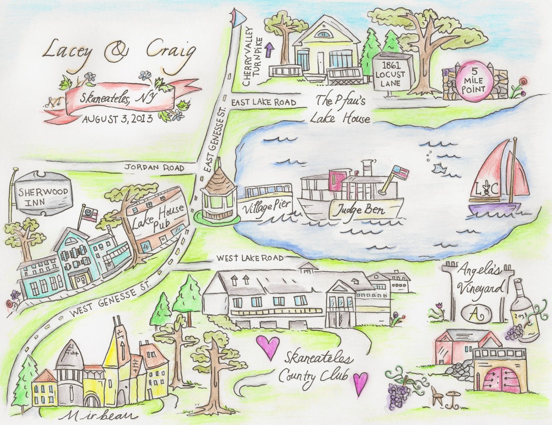 Medium Hand Drawn Wedding Map: Watercolors - Etsy