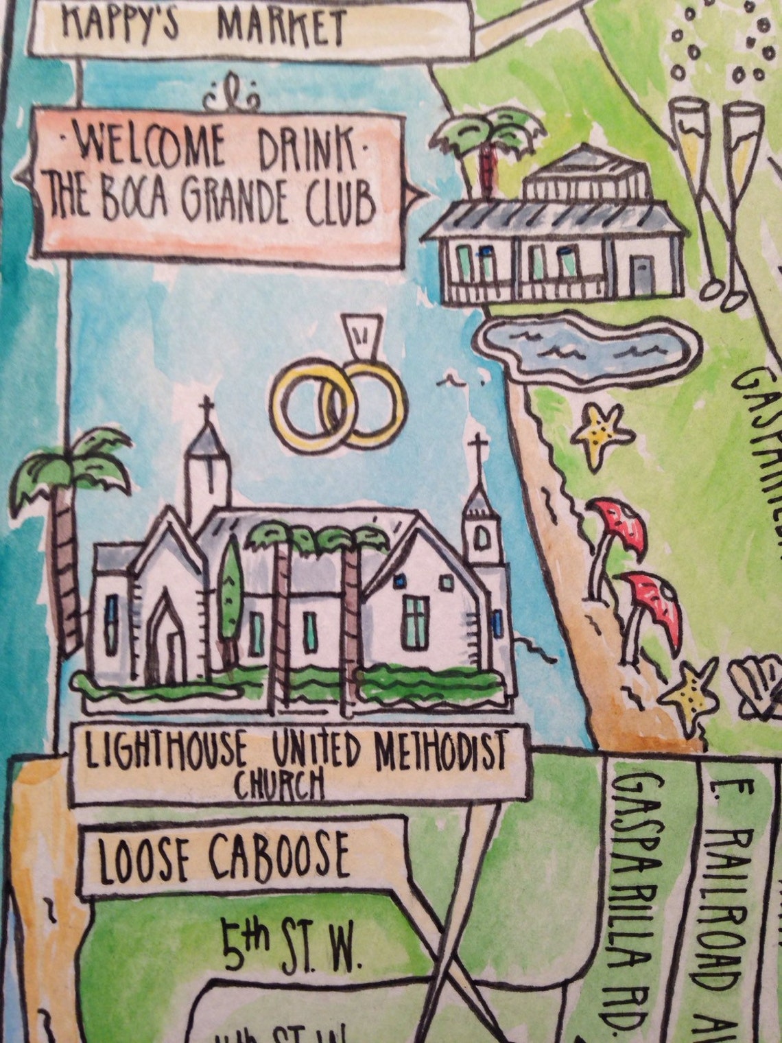 Large Hand Drawn Wedding Map: Watercolors - Etsy