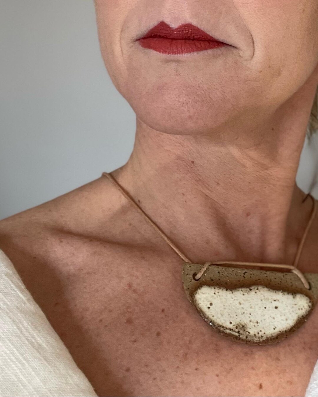 Cream Half Moon Ceramic Necklace on Speckled Clay - Etsy