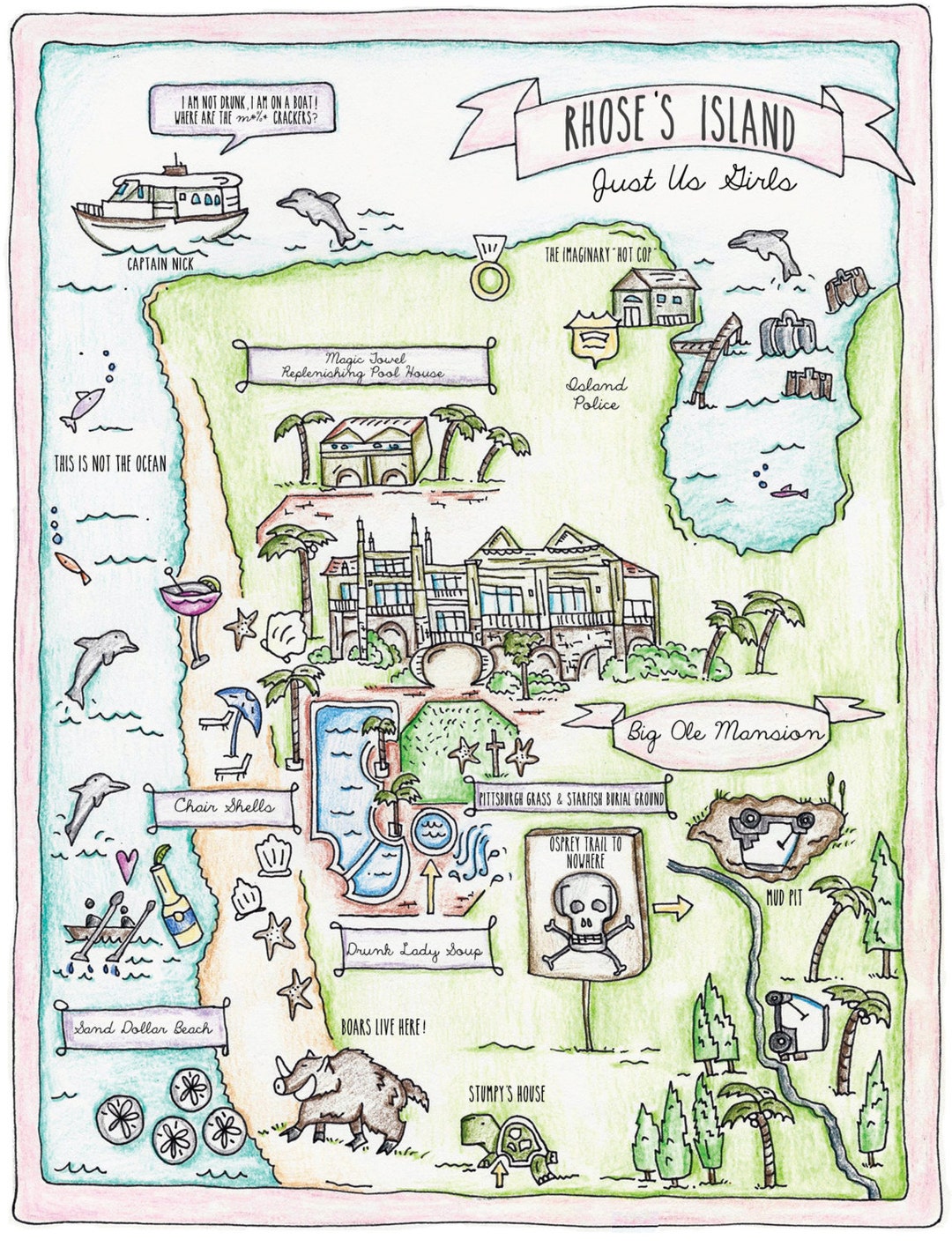 Large Hand Drawn Map With Computerized Text - Etsy