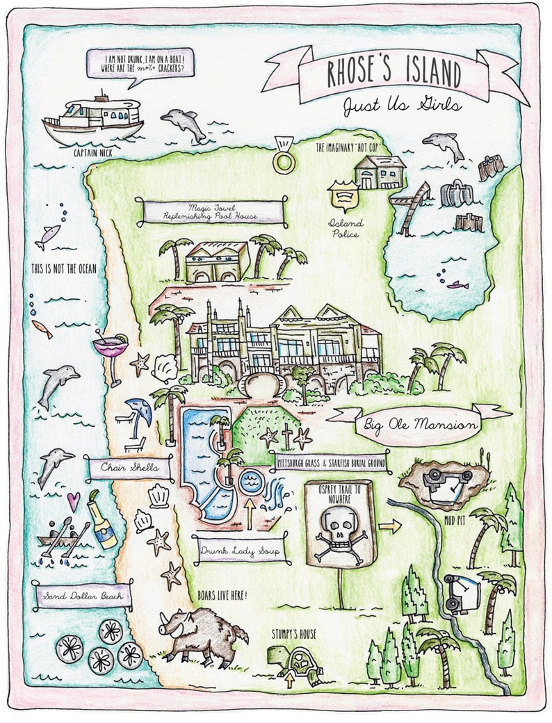 Large Hand Drawn Map With Computerized Text - Etsy