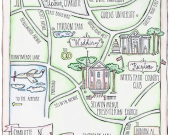 Large Hand Drawn Wedding Map: Colored Pencil | Etsy