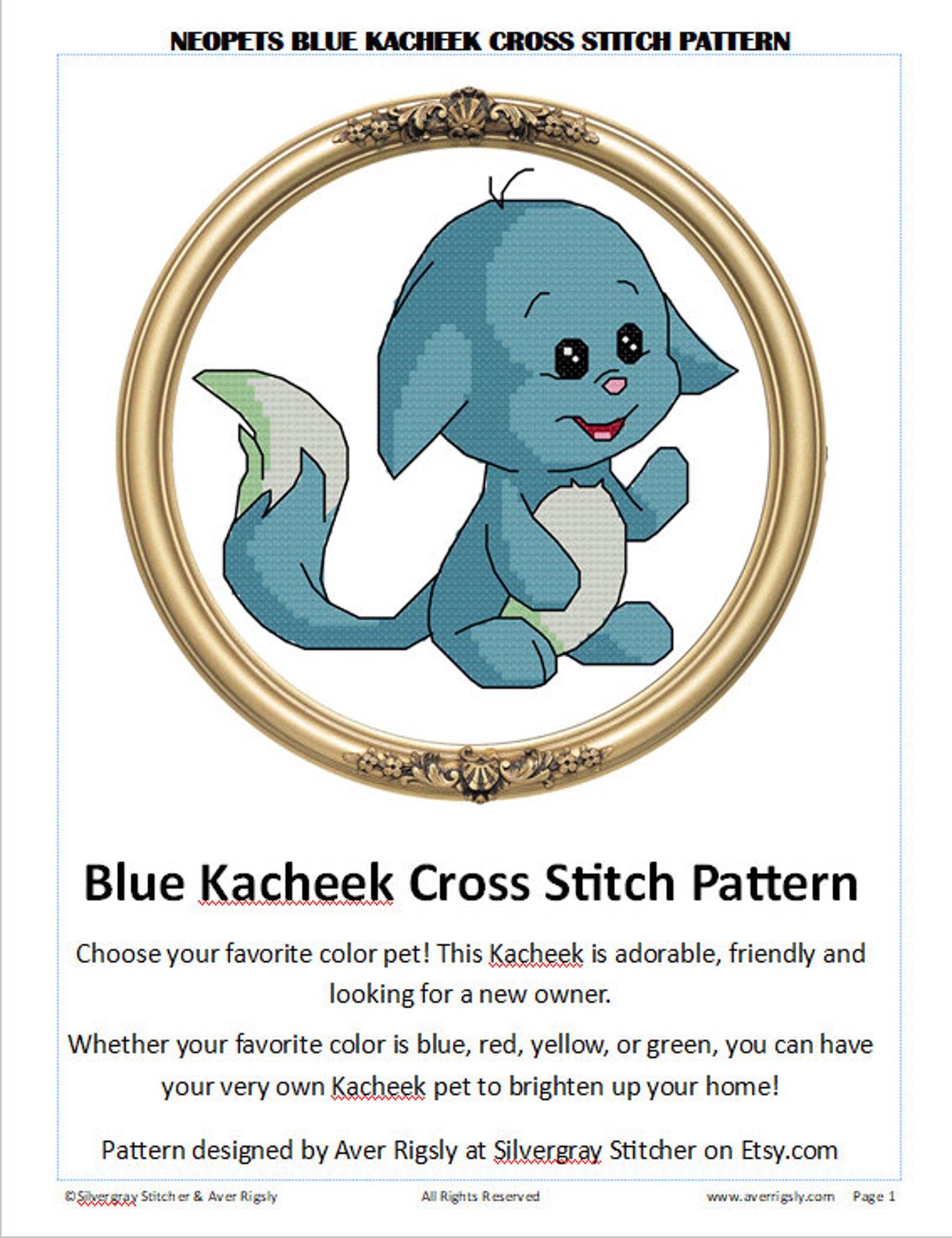 Blue Kacheek Neopets Cross Stitch Pattern (PDF) - Etsy