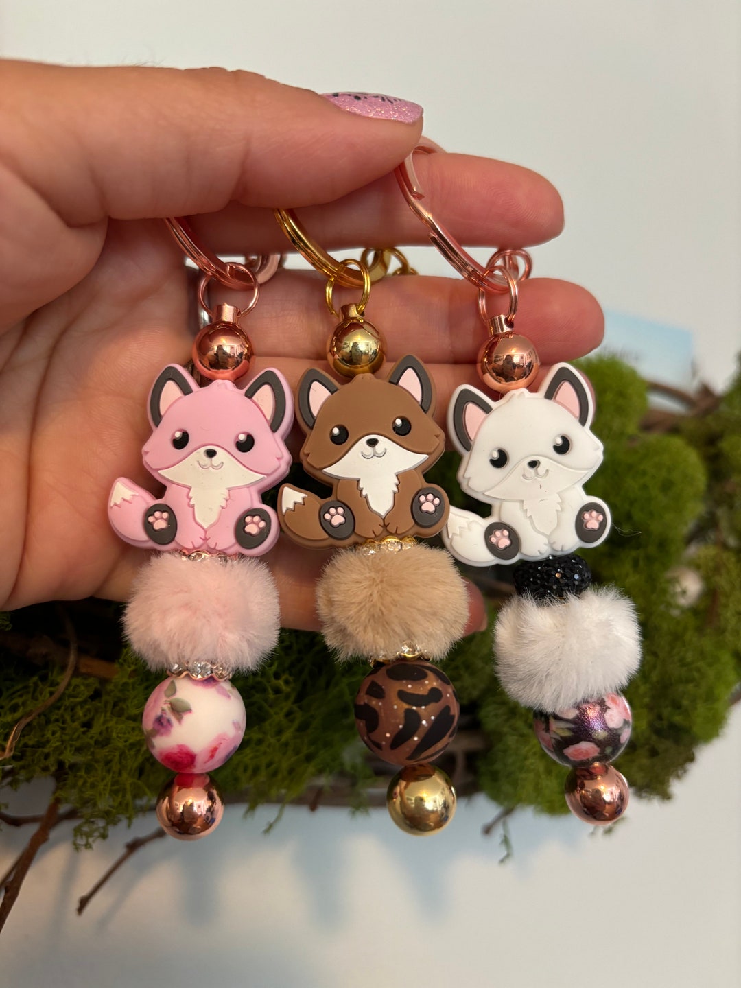 Adorable Fluffy Fox Keychains in Arctic White,pretty Pink and Camel ...
