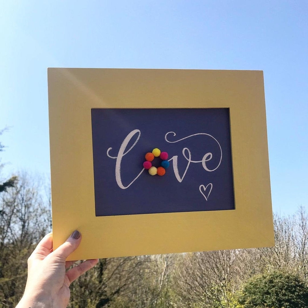 LARGE LOVE SIGN Colourful Wooden Framed Love Sign in Yellow and Purple ...