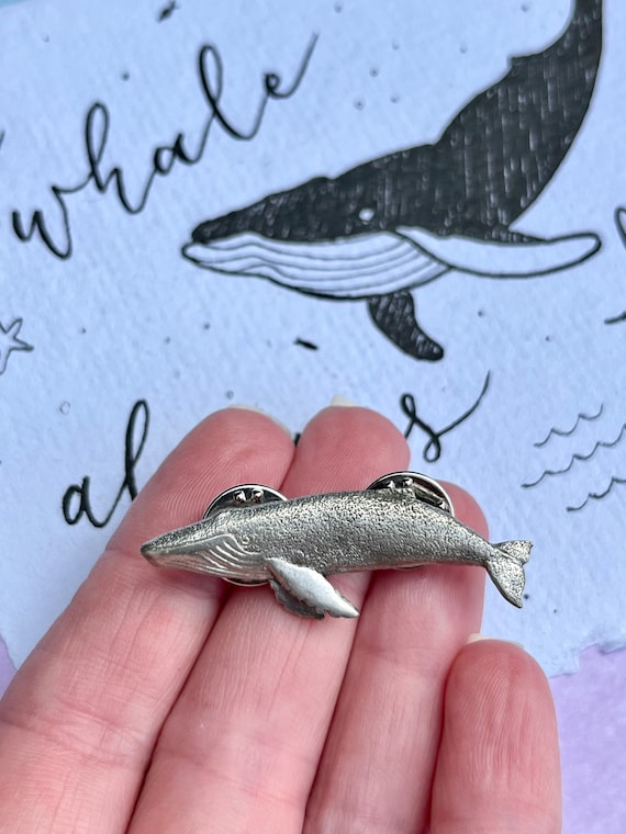 VINTAGE HUMPBACK Whale Pin & Calligraphy Art Gift | 1… - Gem