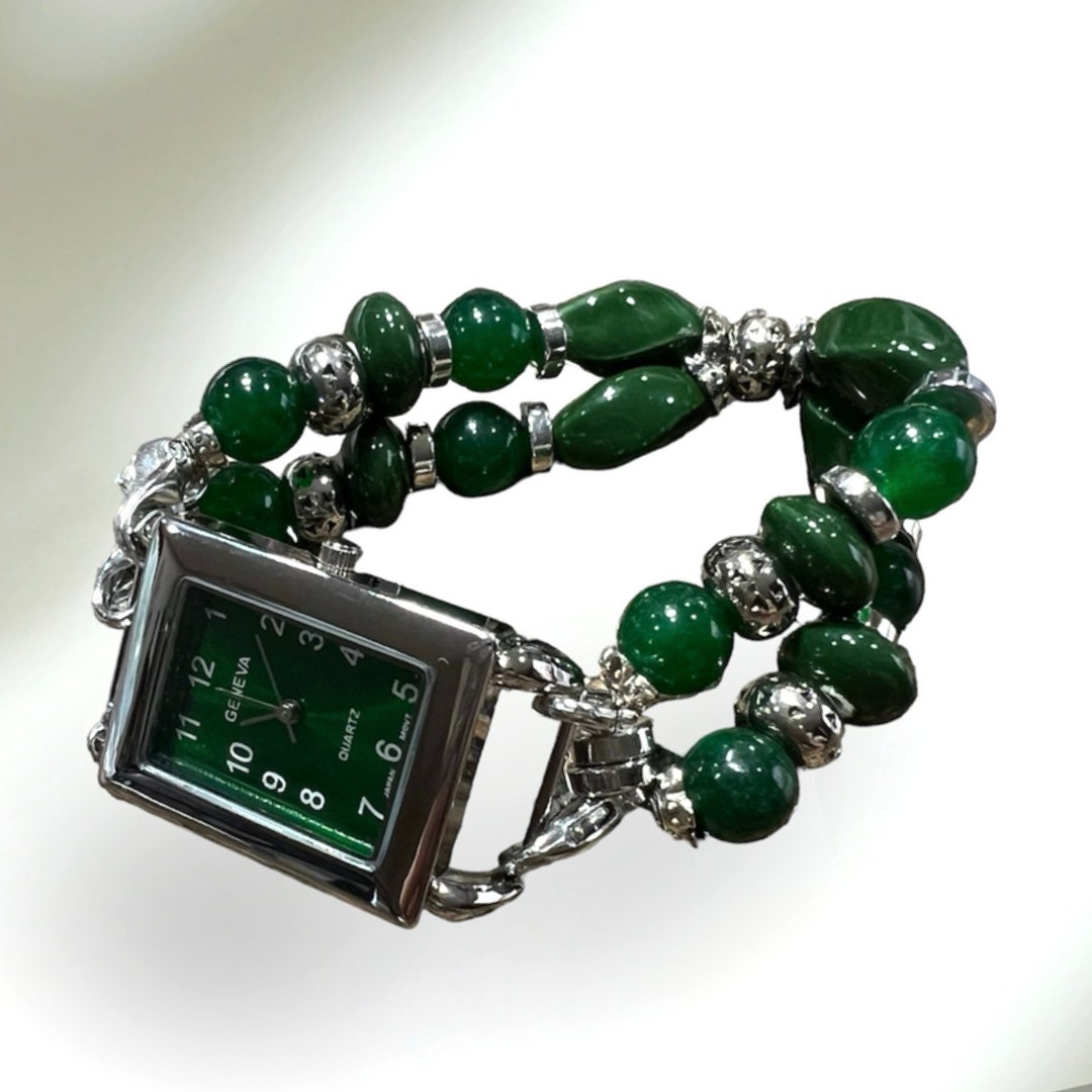 Emerald Green Watch, Green Watch, Womens Watch, Watch, Beaded Watch ...