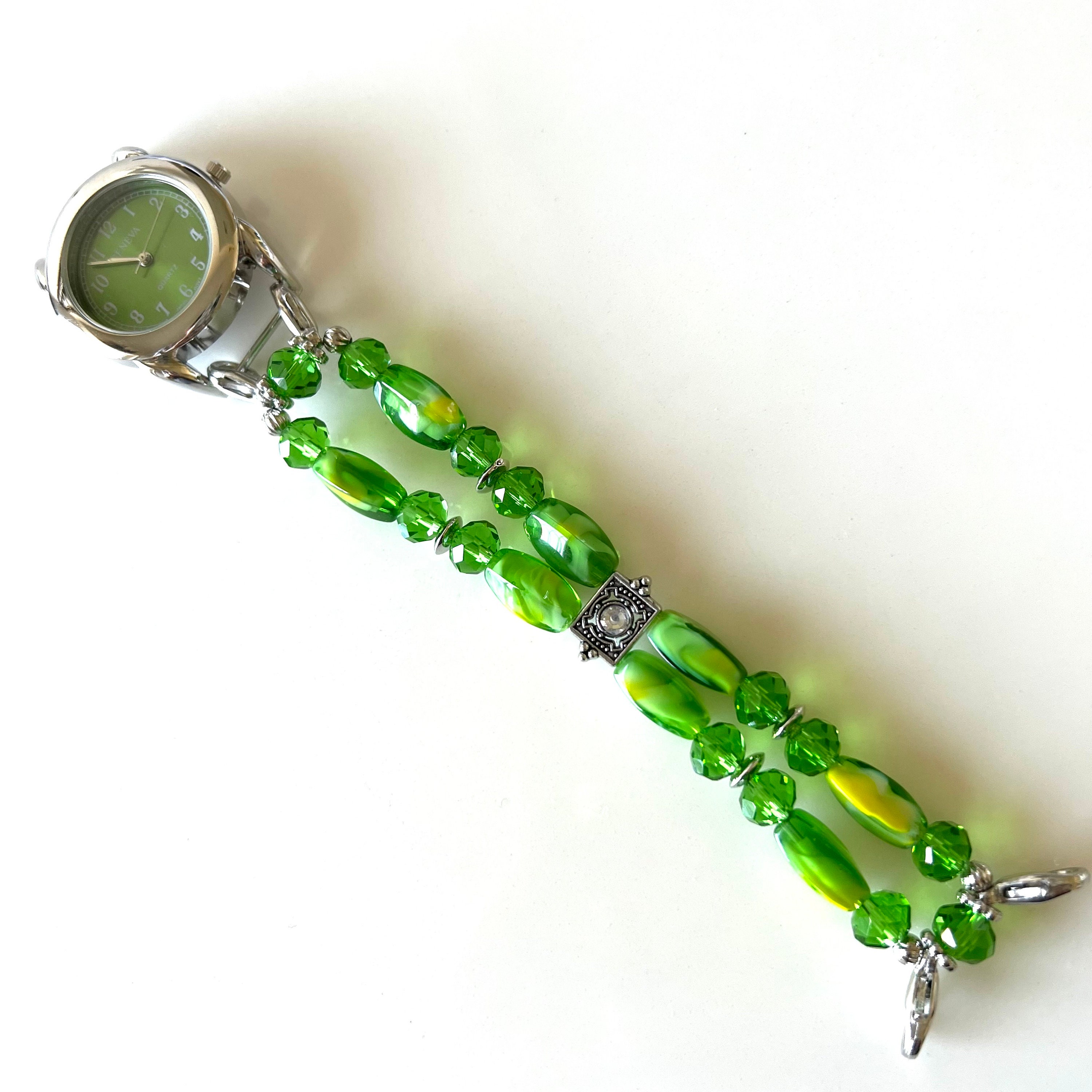Green Peridot Watch, Green Watch, Womens Watch, Watch, Beaded Watch ...