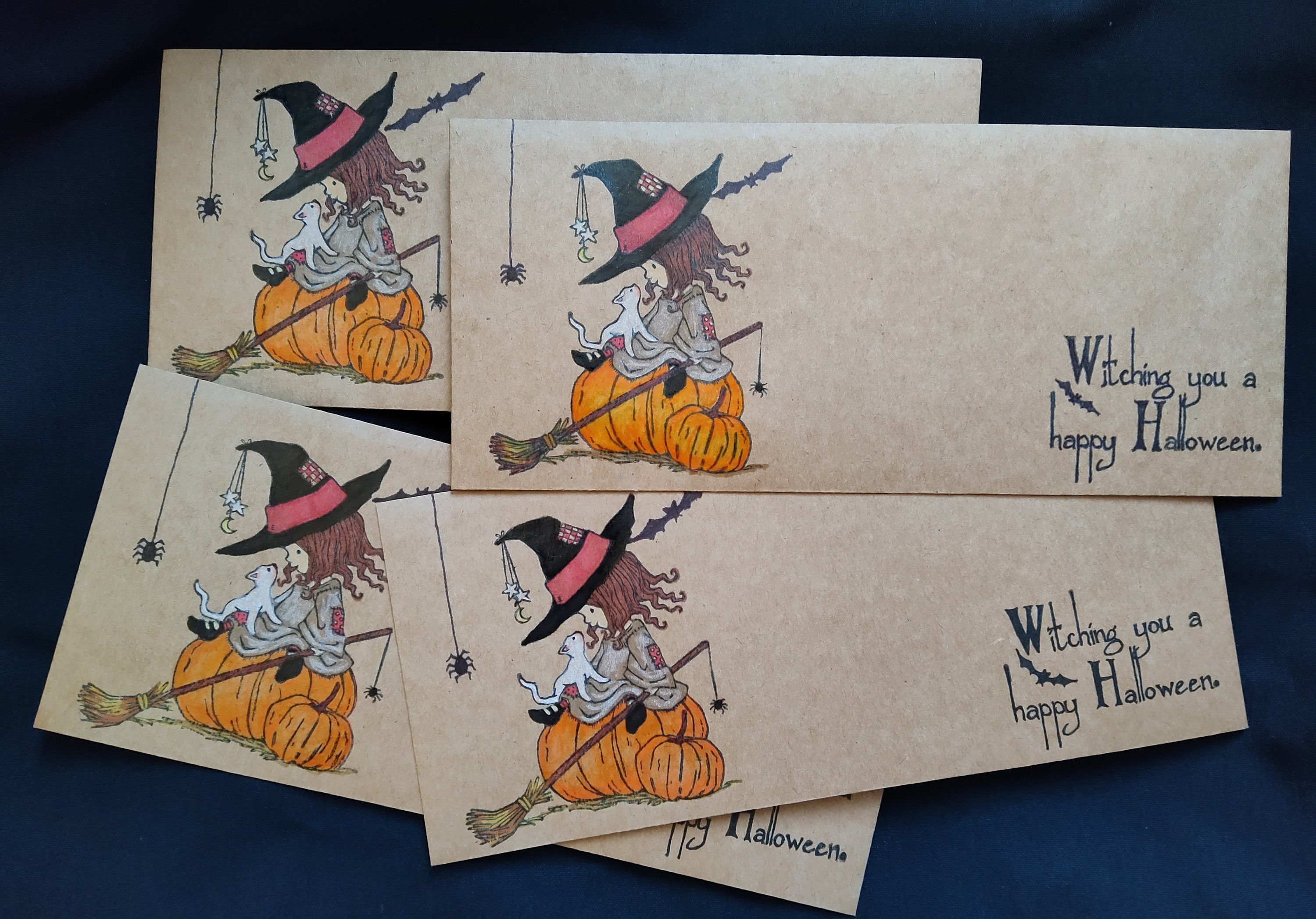 Handmade and Hand Painted Halloween Envelopes Glossed 9 1/2 X 4 1/8 Set ...