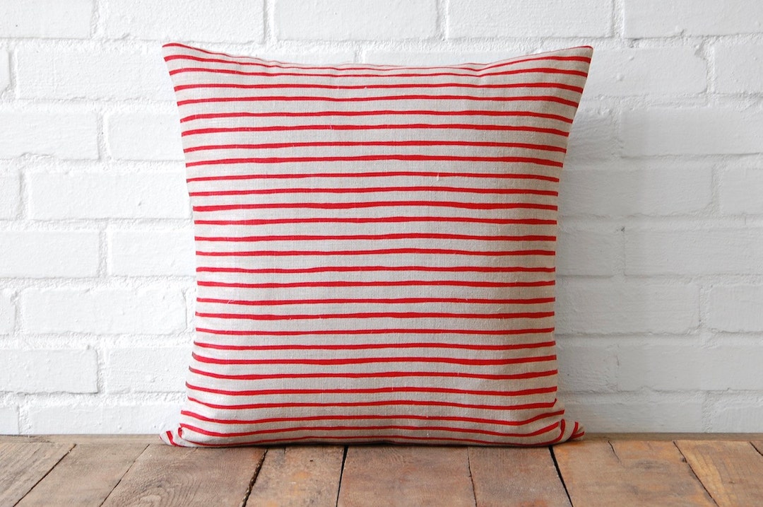 Red Striped Linen Pillow - Etsy