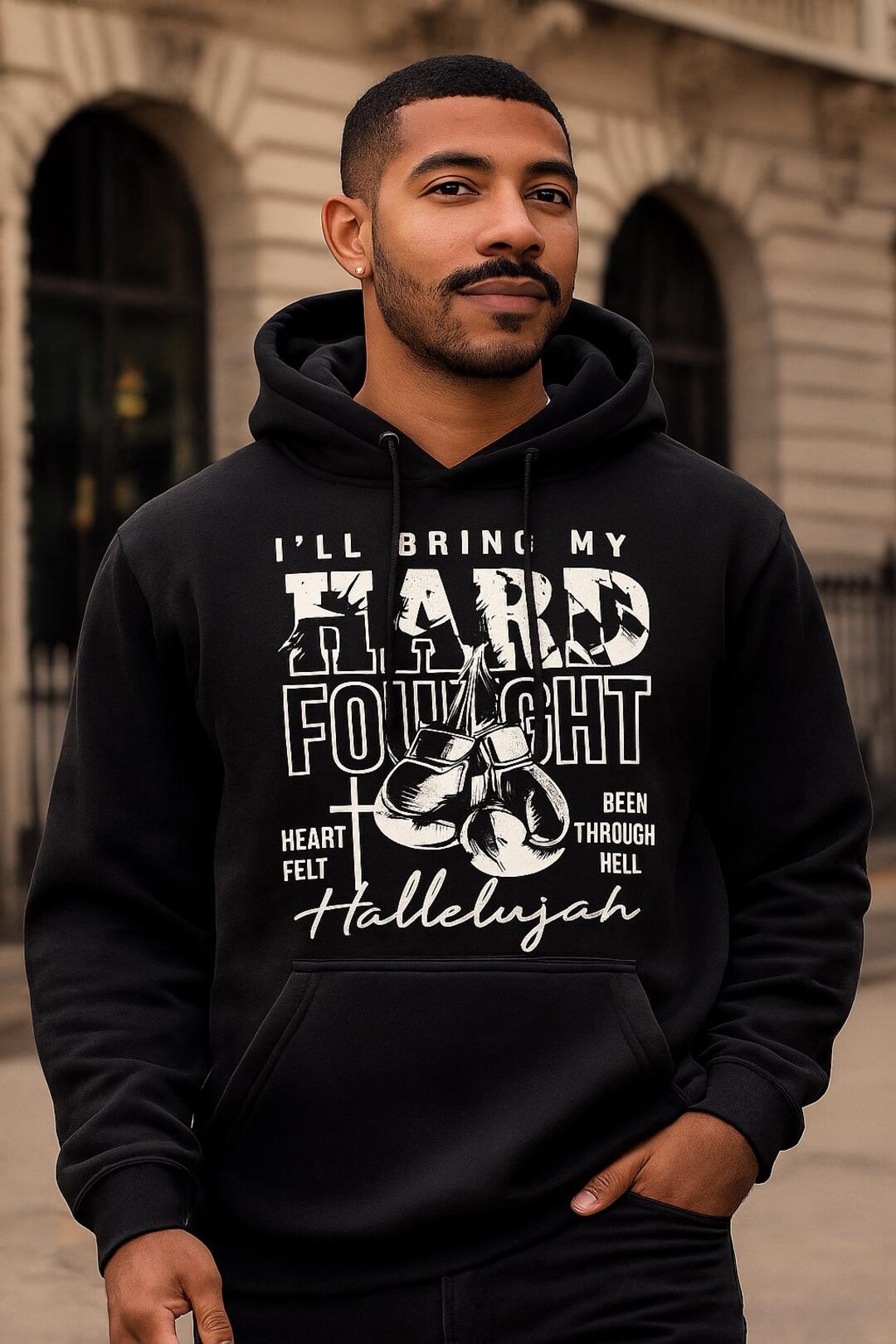 Hard Fought Hallelujah Christian Boxing Gloves Sweatshirt Faith Based ...