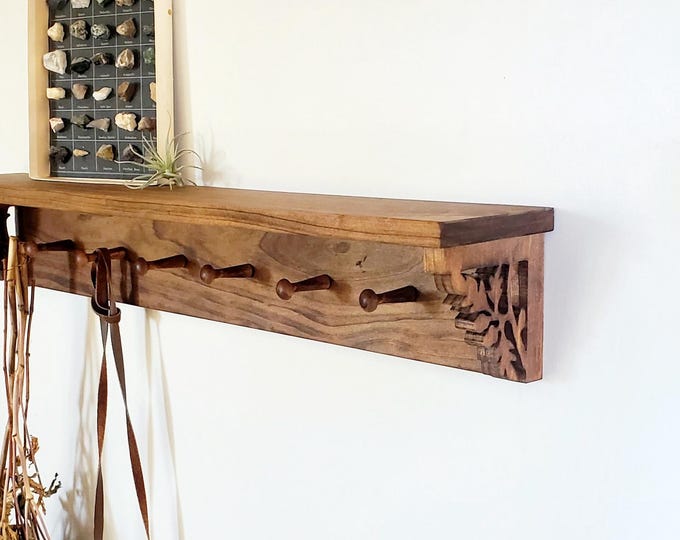 Shelf With Pegs Coat Rack, Ornate Cottagecore Shaker Peg Shelf ...