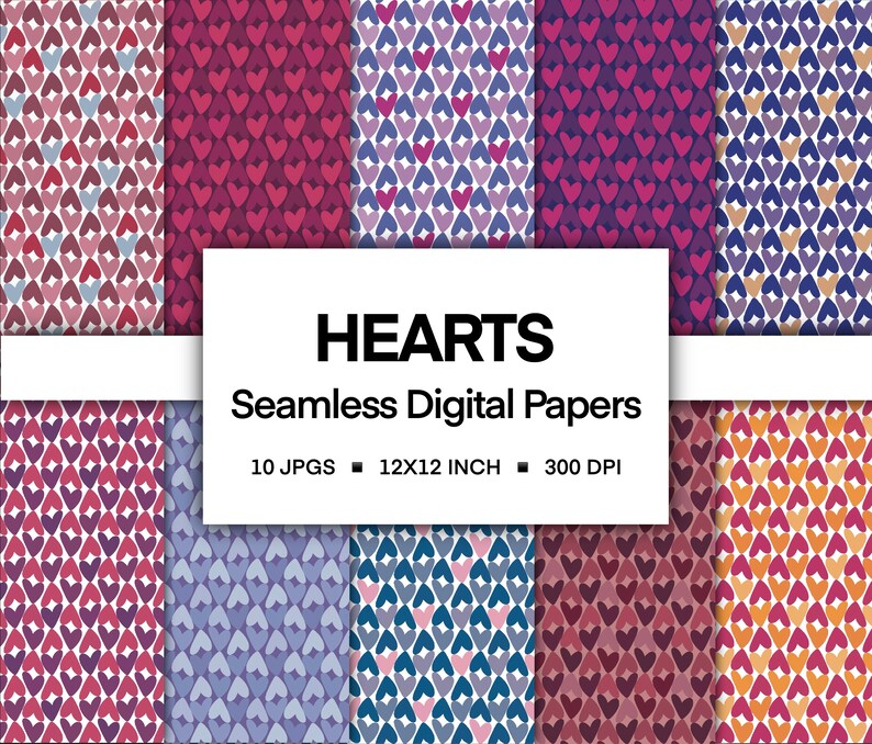 HEARTS Digital Paper Set - Printable 12x12 Scrapbook Pages - Digital ...