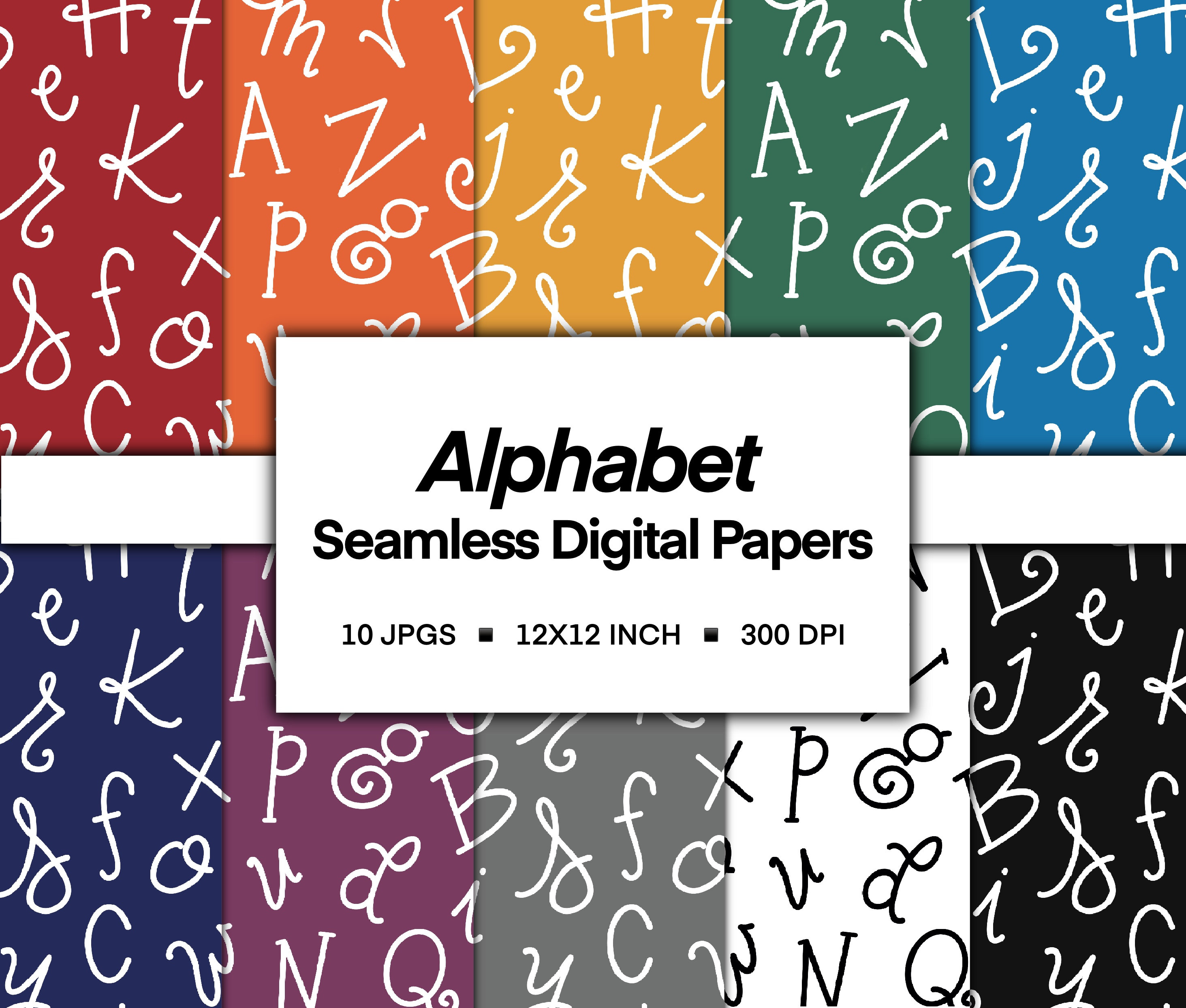 Alphabet Digital Paper Set - Printable 12x12 Scrapbook Pages - Digital ...