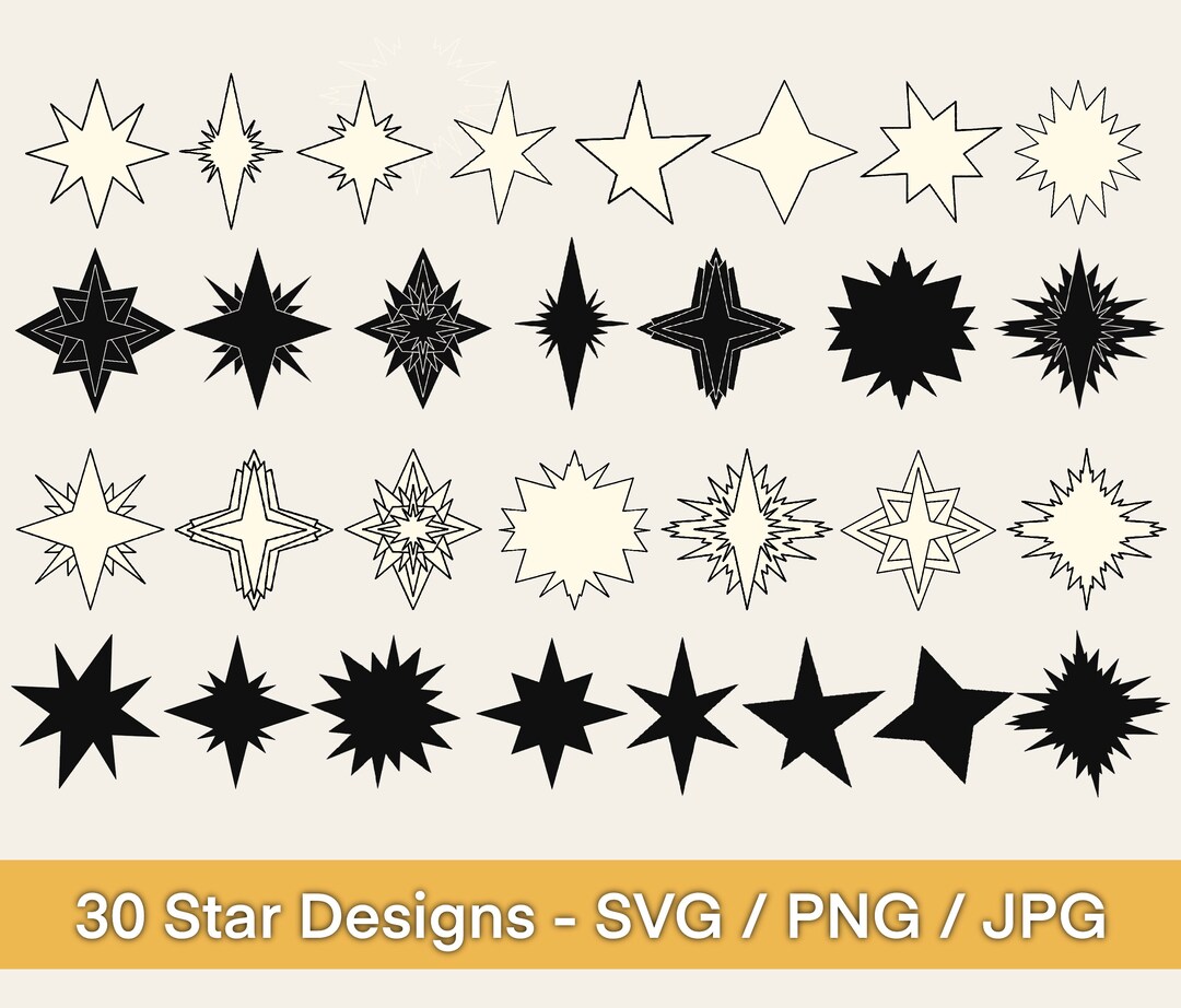 30 Star SVG Designs - Hand Drawn Star Bundle - Starry Clip Art or ...