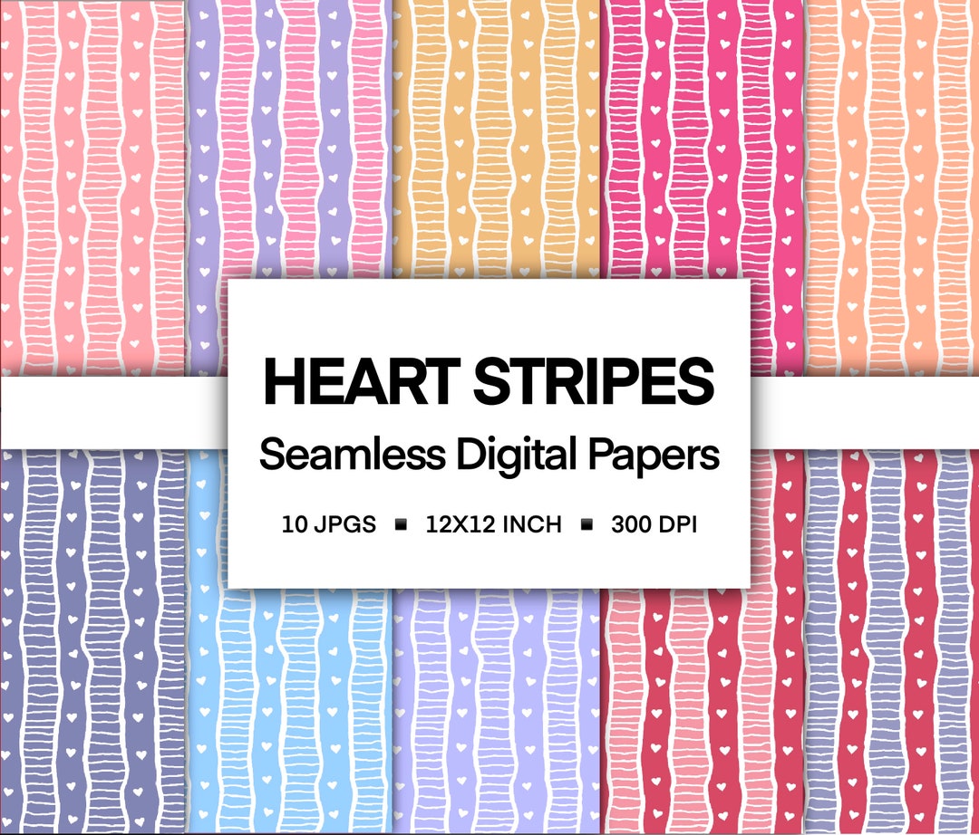 HEART STRIPES Digital Paper Set - Printable 12x12 Scrapbook Pages ...