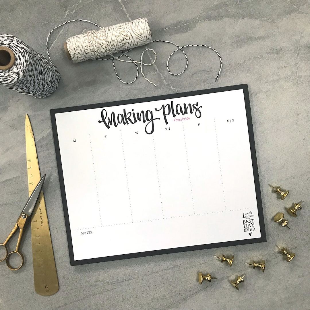 Weekly Wedding Planning Notepad / Week at a Glance / Wedding Planner ...