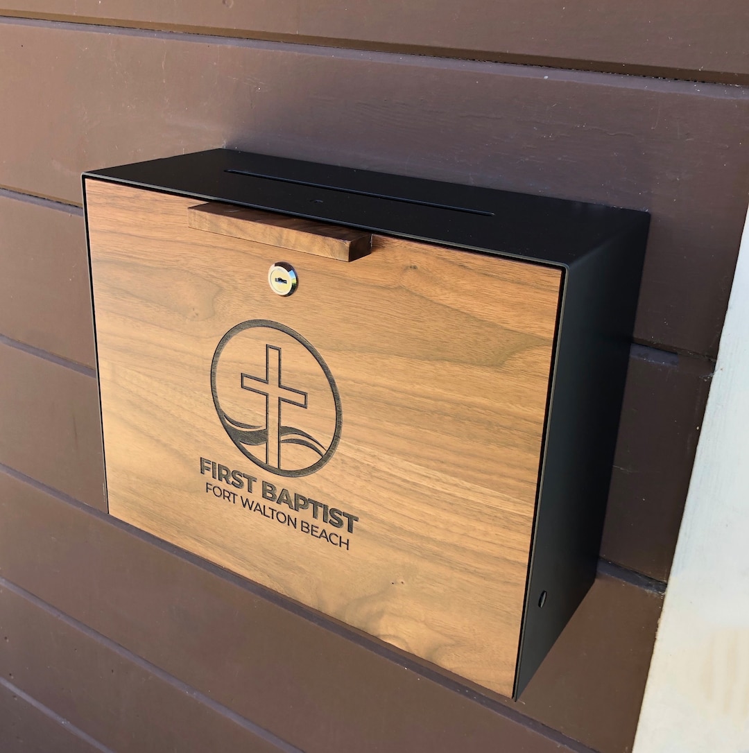 Church Collection Box, Donation Box, Wall Mounted, With Lock, Black ...