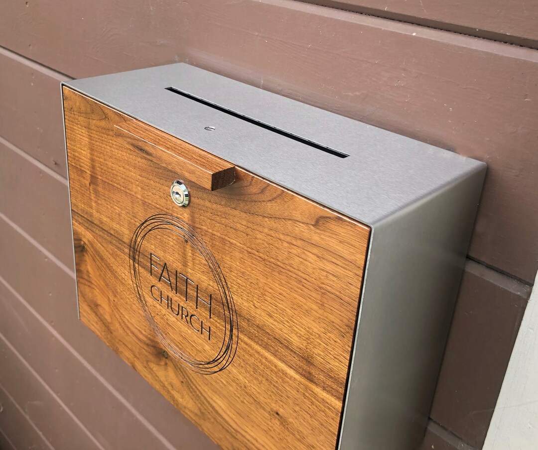 Church Collection Box, Donation Box, Wall Mounted, With Lock, Stainless ...