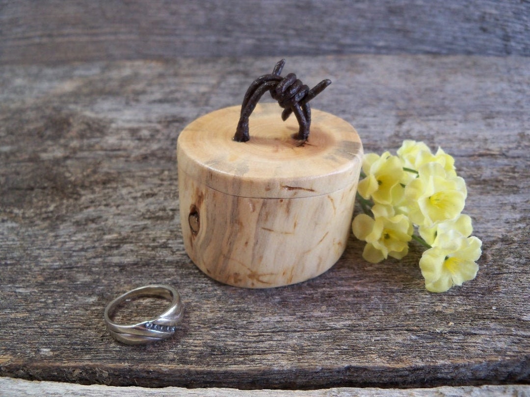 Wooden Ring Box With Barbed Wire Handle. Rustic Ring Box. Handmade Ring ...