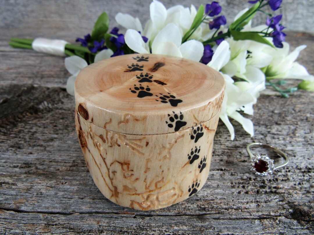 Rustic Ring Box With Wolf Tracks. Rustic Engagement Ring Box. Gift for ...