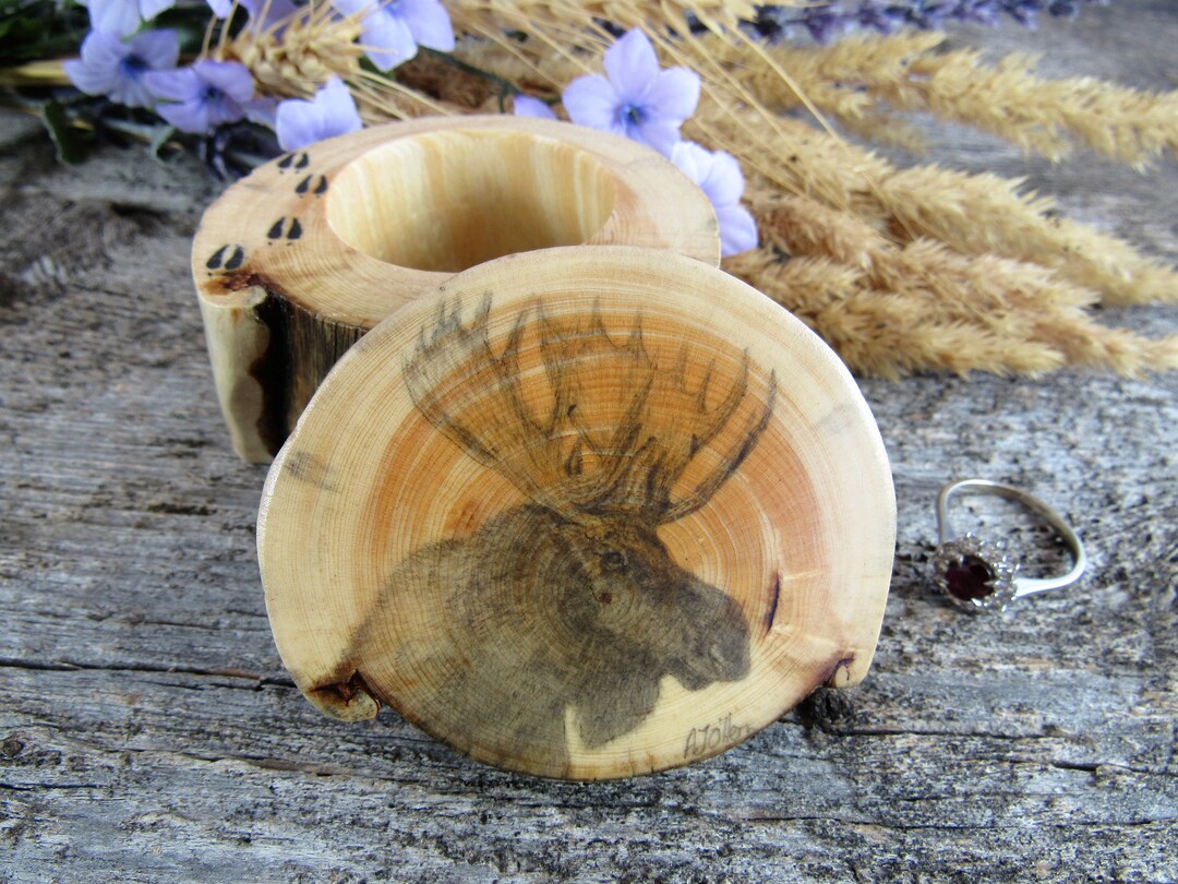 Rustic Ring Box With Moose Artwork. Wooden Ring Box. Engagement Ring ...