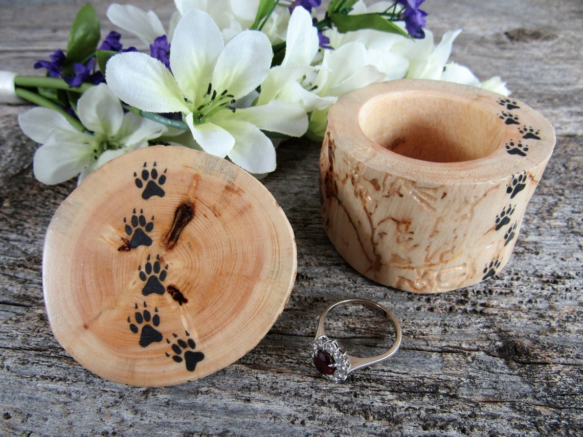 Rustic Ring Box With Wolf Tracks. Rustic Engagement Ring Box. Gift for ...