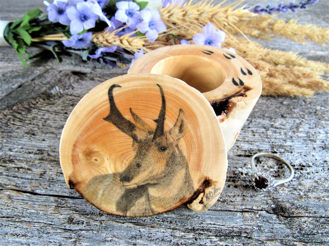 Rustic Ring Box With Antelope Artwork. Wooden Ring Box. Engagement Ring ...