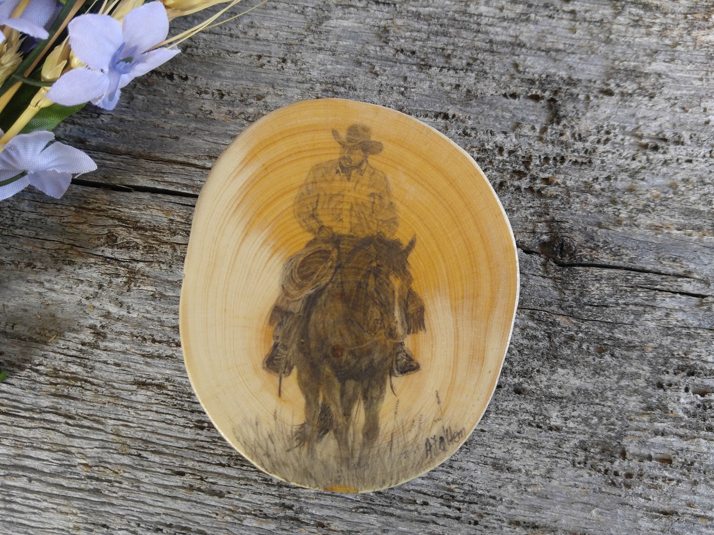 Wood Ring Box With Cowboy Artwork. Engagement Ring Box. Cowboy Art ...
