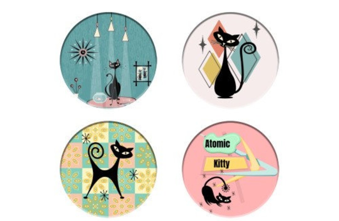 Atomic Kitty Mid Century Modern Themed Black Cat Cermaic Cork Bottom ...