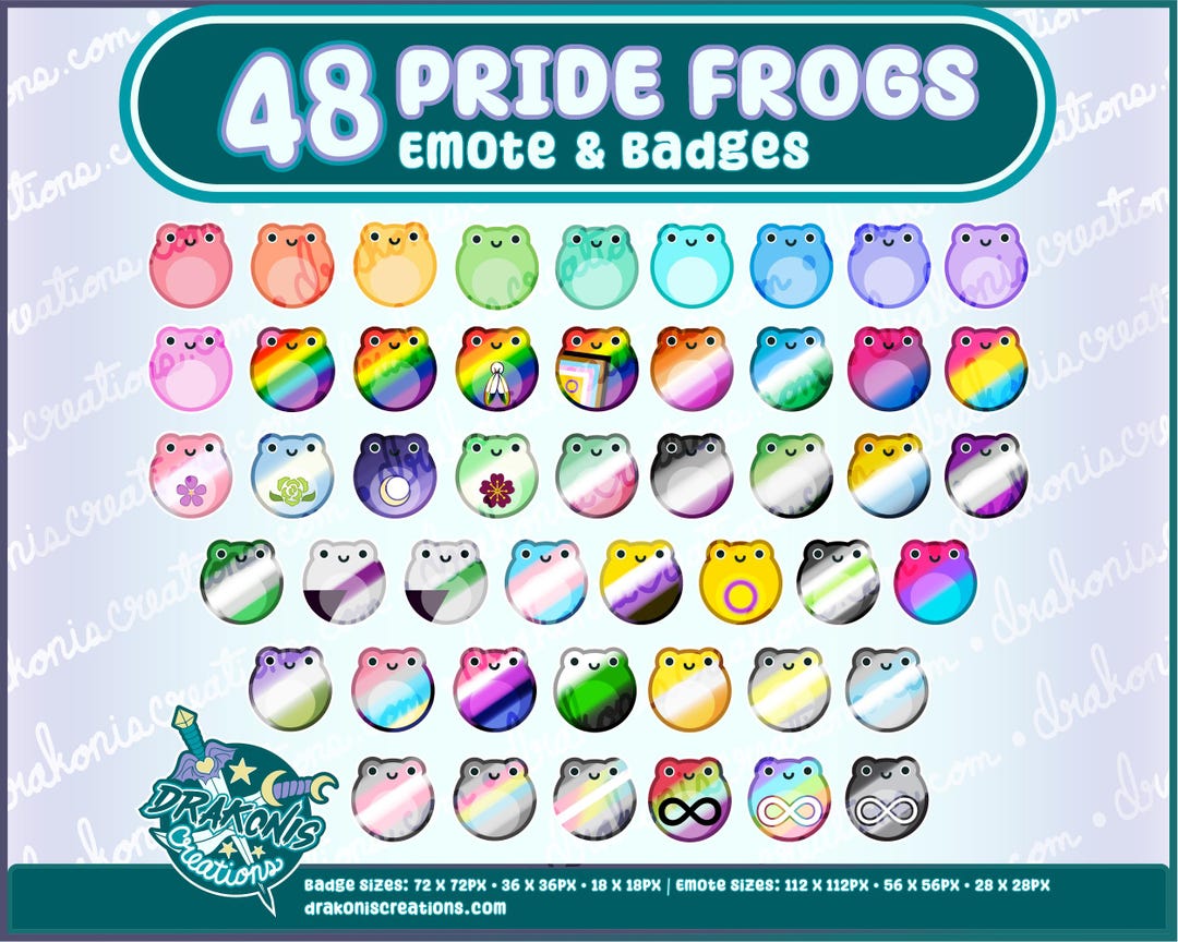 48 Pride Frogs Sub / Bit Badges & Emotes - Twitch, Discord, Youtube - Etsy