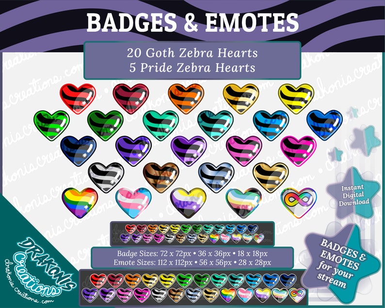 25 Zebra Heart Sub / Bit Badges & Emotes - Twitch, Discord, Youtube (20 ...