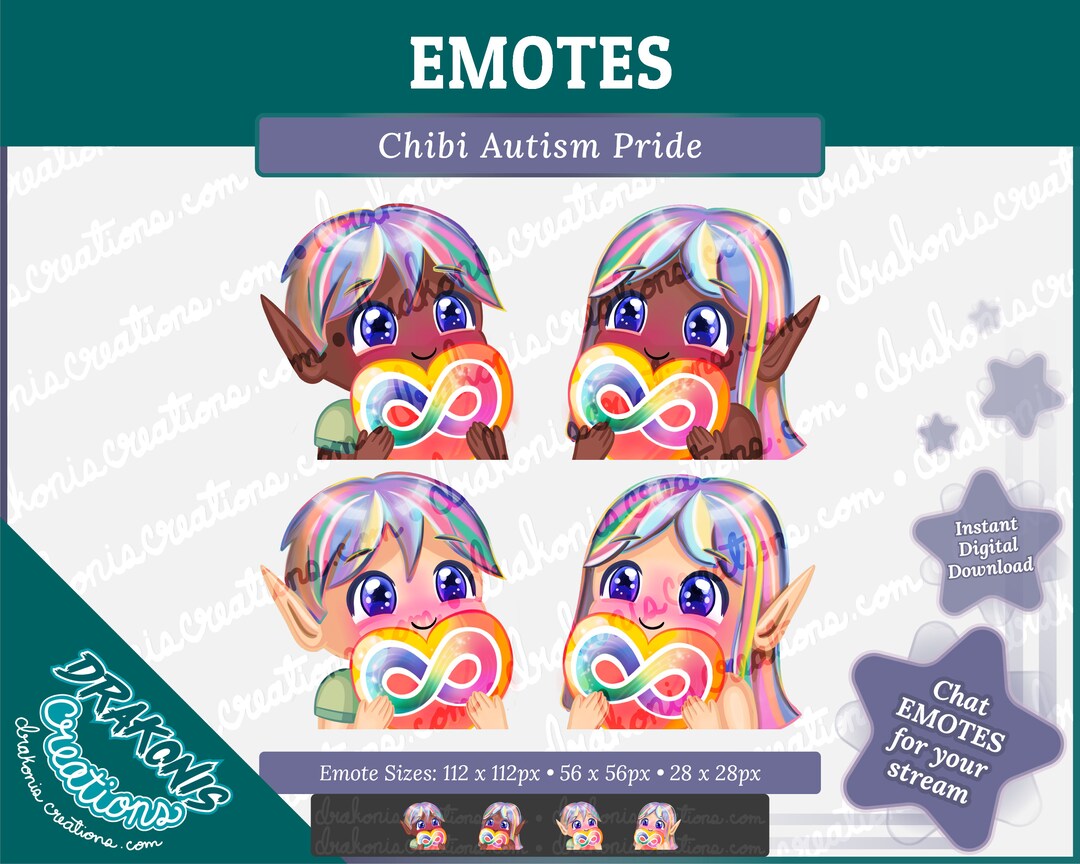 Chibi Autism Pride Emotes - Twitch, Discord, Youtube - Etsy