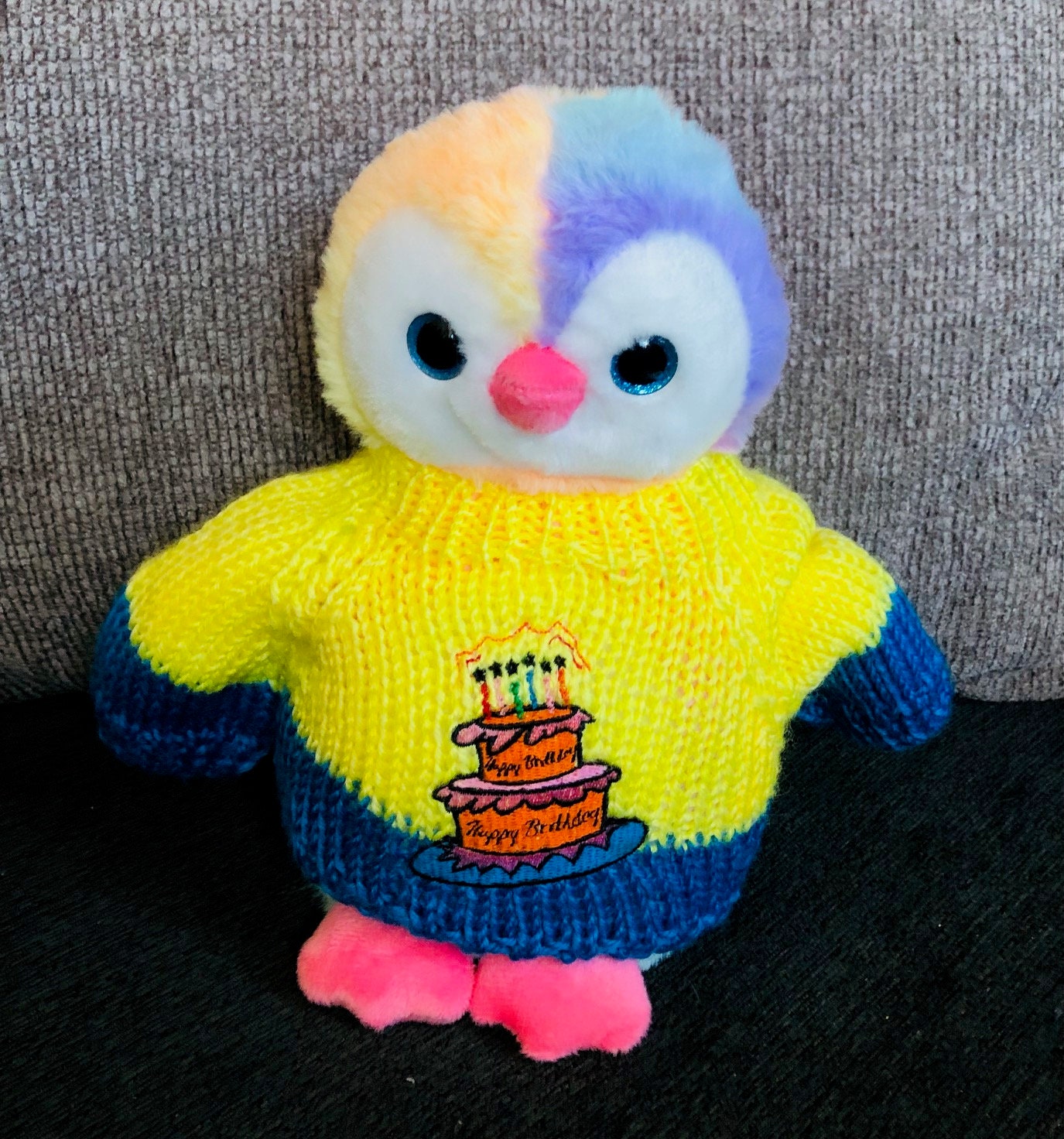 Happy Birthday Rainbow Penguin Plush 10 Tall Etsy UK