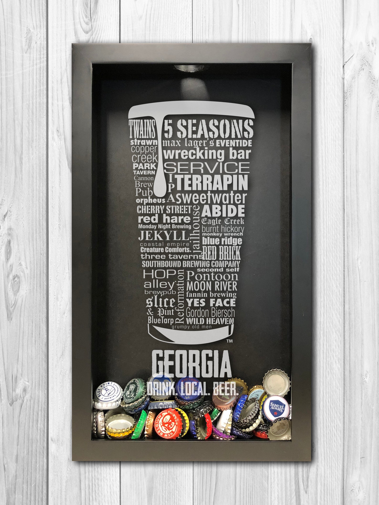 GEORGIA Craft Beer Typography Bottle Cap Shadow Box Atlanta | Etsy