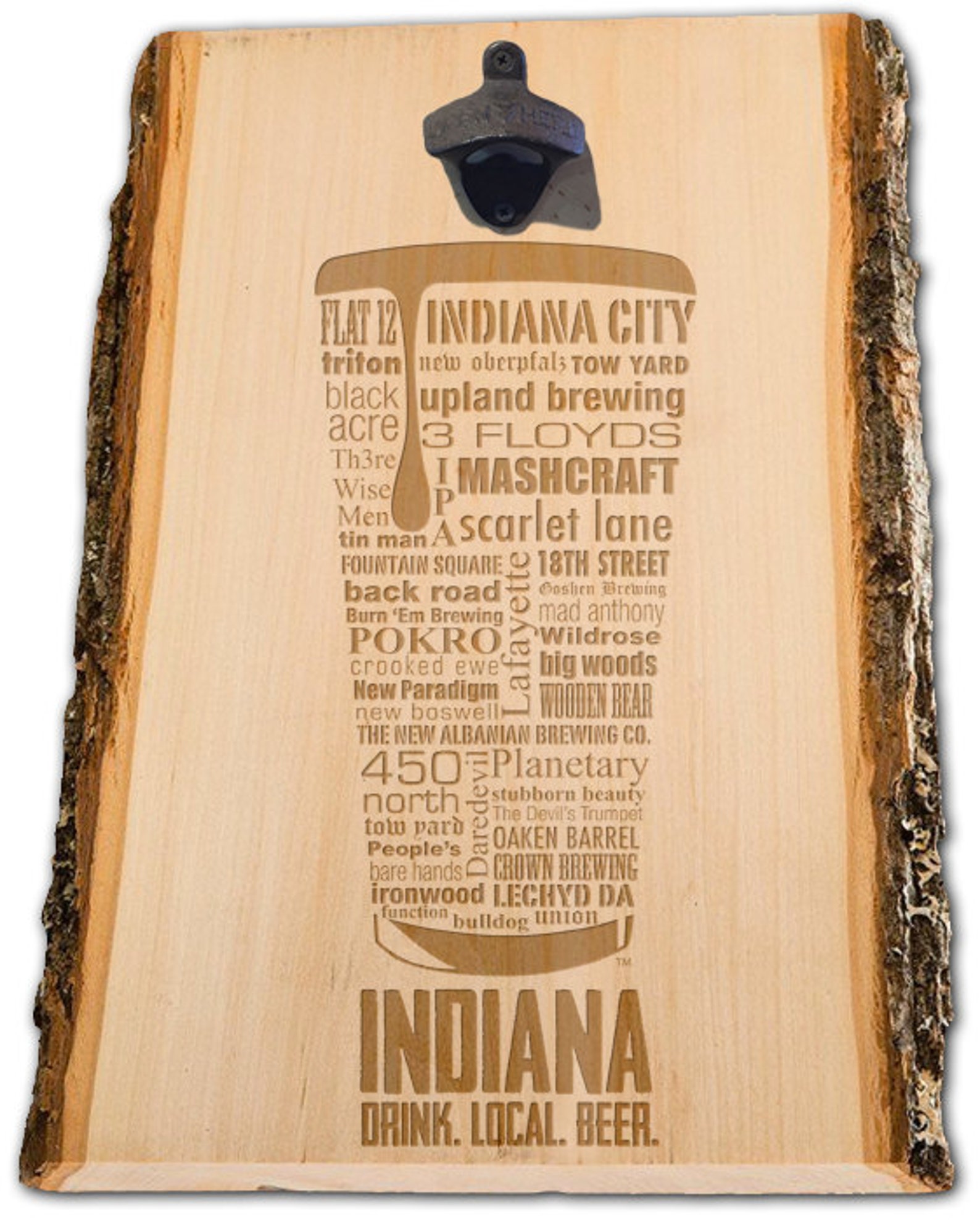 INDIANA Craft Beer Typography Wall Mounted Bottle Opener Engraved in ...