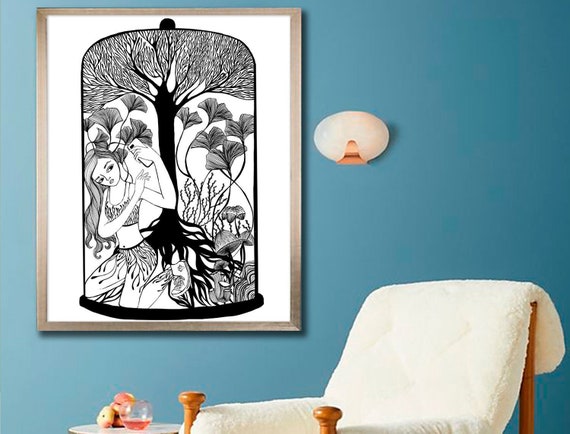 The Bell Jar Illustration Line Art Selfie Botanical | Etsy